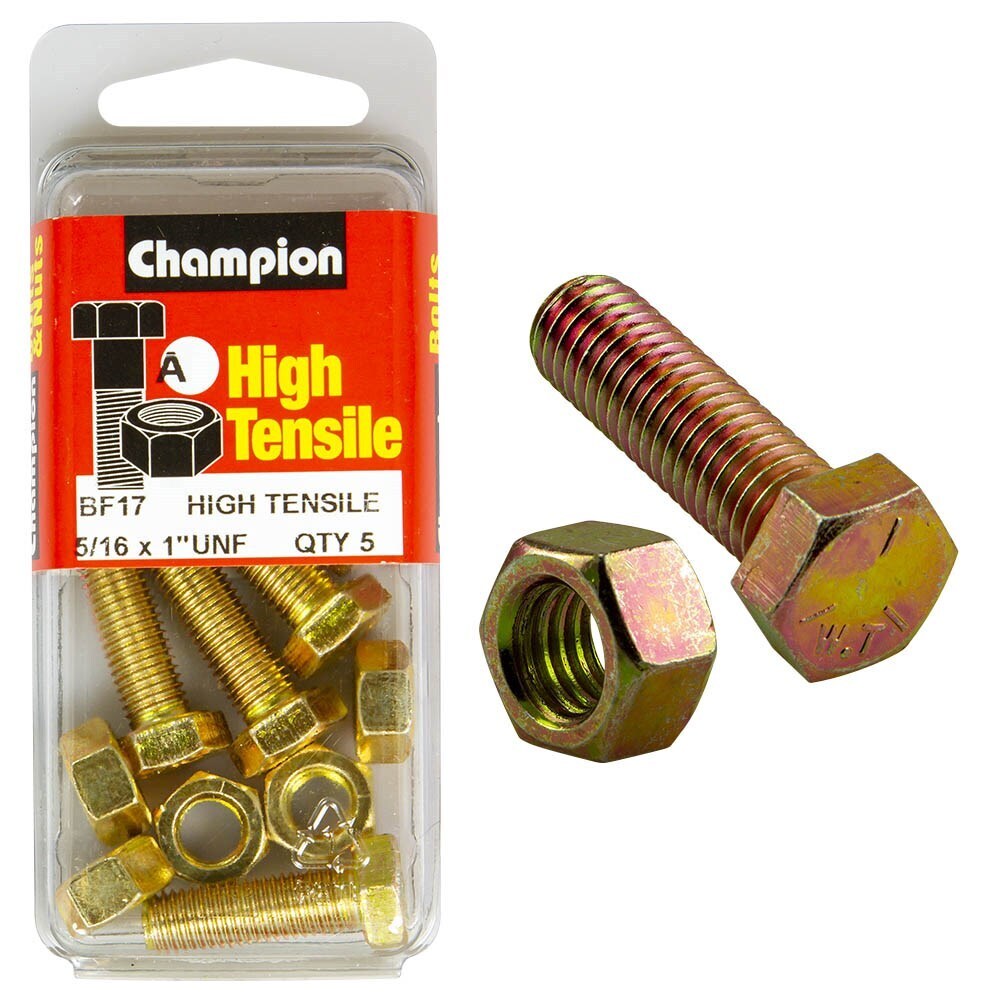 Champion Fasteners Pack of 5 5/16" X 1" Unf High Tensile Grade 5 Hex ...