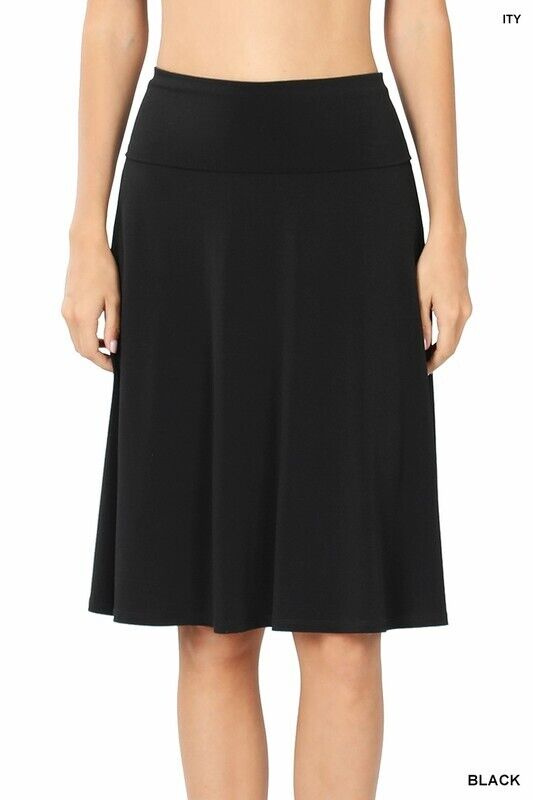 ZENANA ITY FOLD OVER WAIST BAND A-LINE FLARED SKIRT S-M-L-XL | eBay
