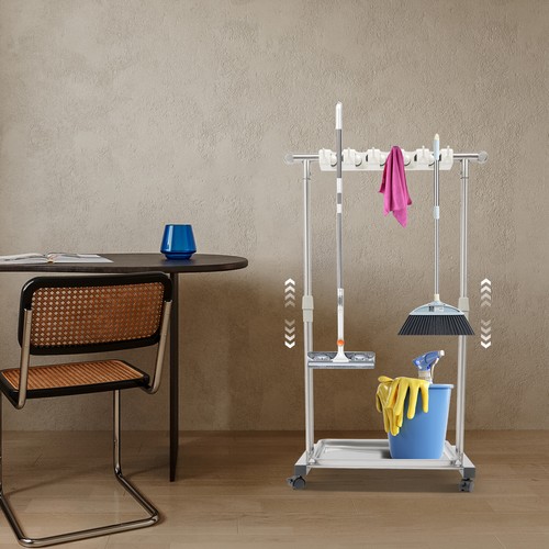 Wet Mop Hanger Rack Mop Broom Holder Movable Standing Cleaning Tool ...