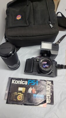 Vintage Konica FS-1 35mm Camera With Lenses Bag Manual Good Condition ...