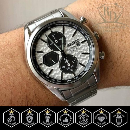 SEIKO Men's Watch Solar Chronograph White Dial Silver Stainless Steel ...