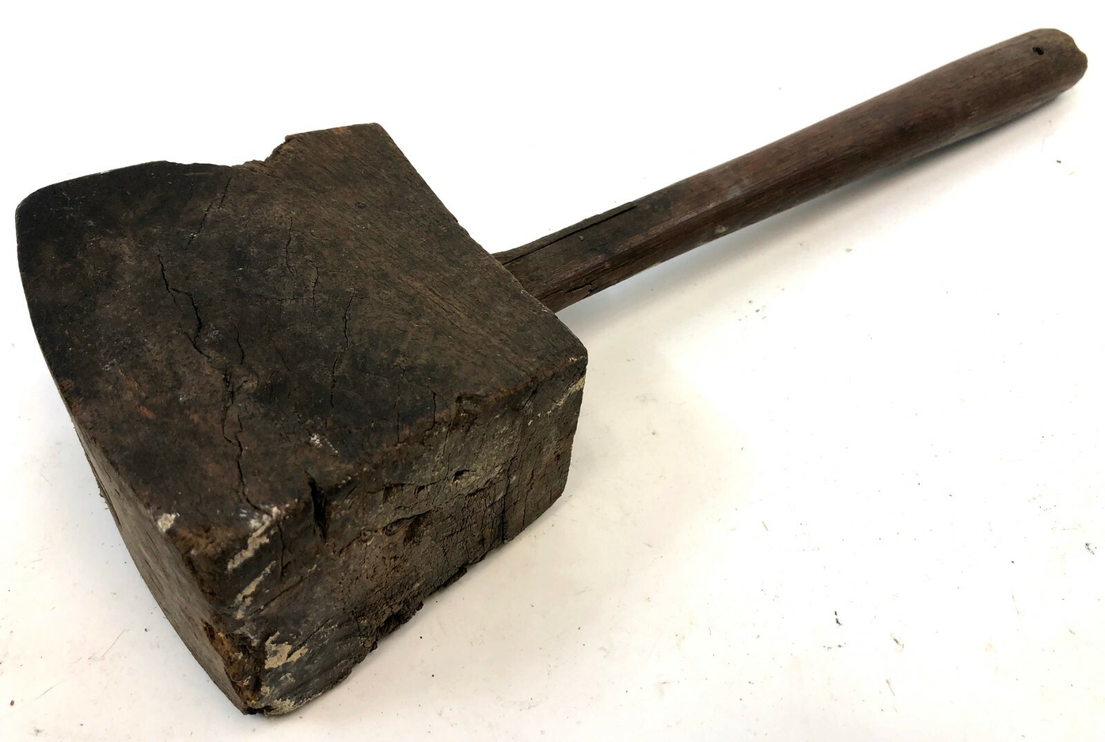Antique 14" Primitive Solid Wood Mason Masonry Farm Tool Kong Mallet ...