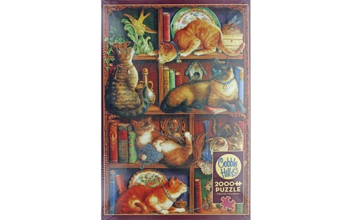 Feline Bookcase 2000 Pc Jigsaw Puzzle Cobble Hill cat kitten library ...