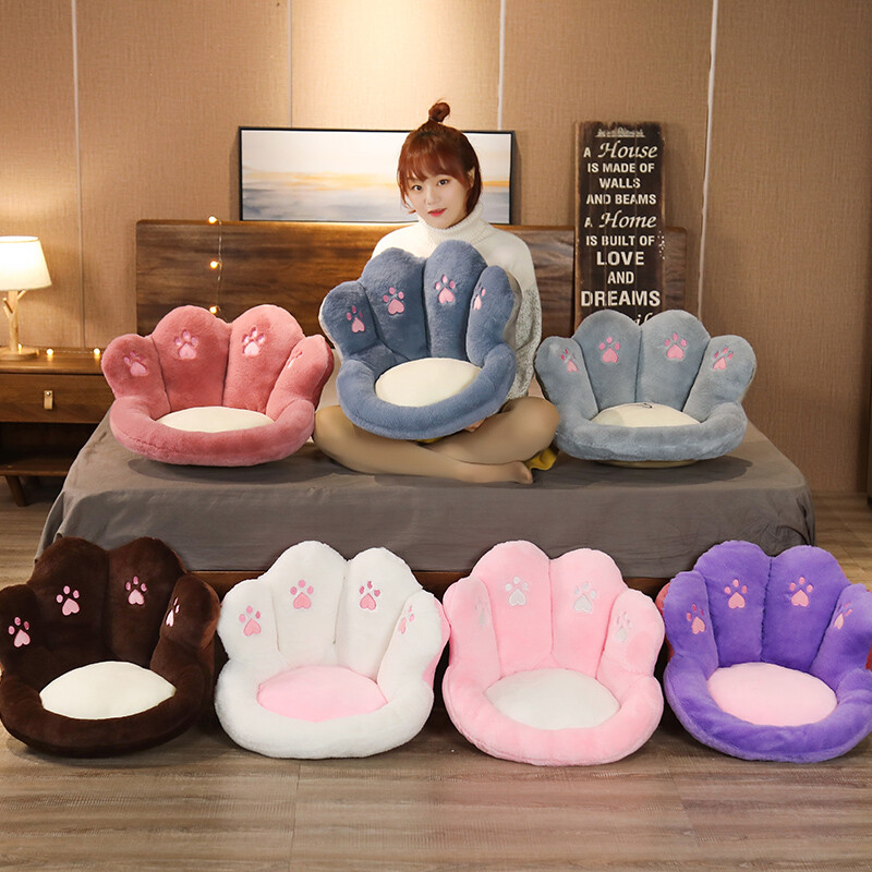 Cute Cat Paw Plush Chair Cushion Child Seat Cushion Sofa Back Pillow ...