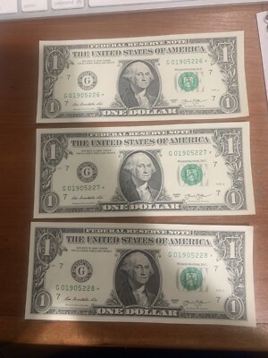 US One Dollar Bill Three Sequential Star Notes Crisp 2013 Star Note | eBay