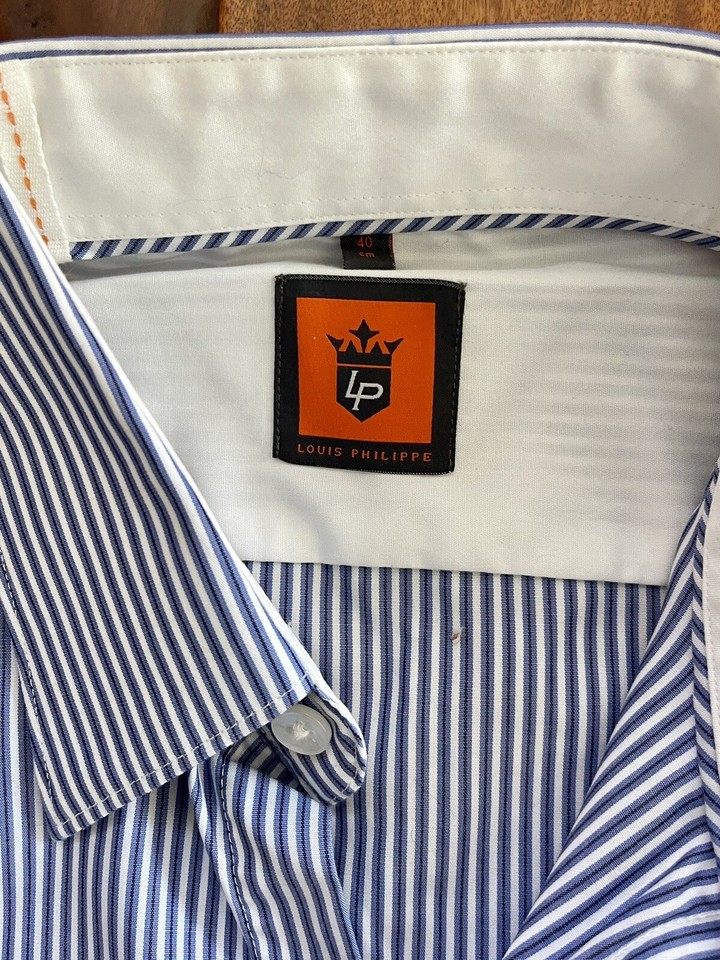 New With Tags Louis Philippe Mens Blue Striped Cotton Dress Shirt Size ...