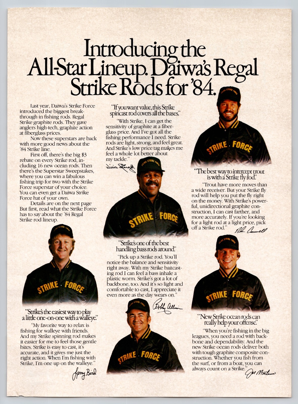 1984 Vtg Daiwa Regal Strike Rods Larry Bird Joe Montana Willie Stargell ...