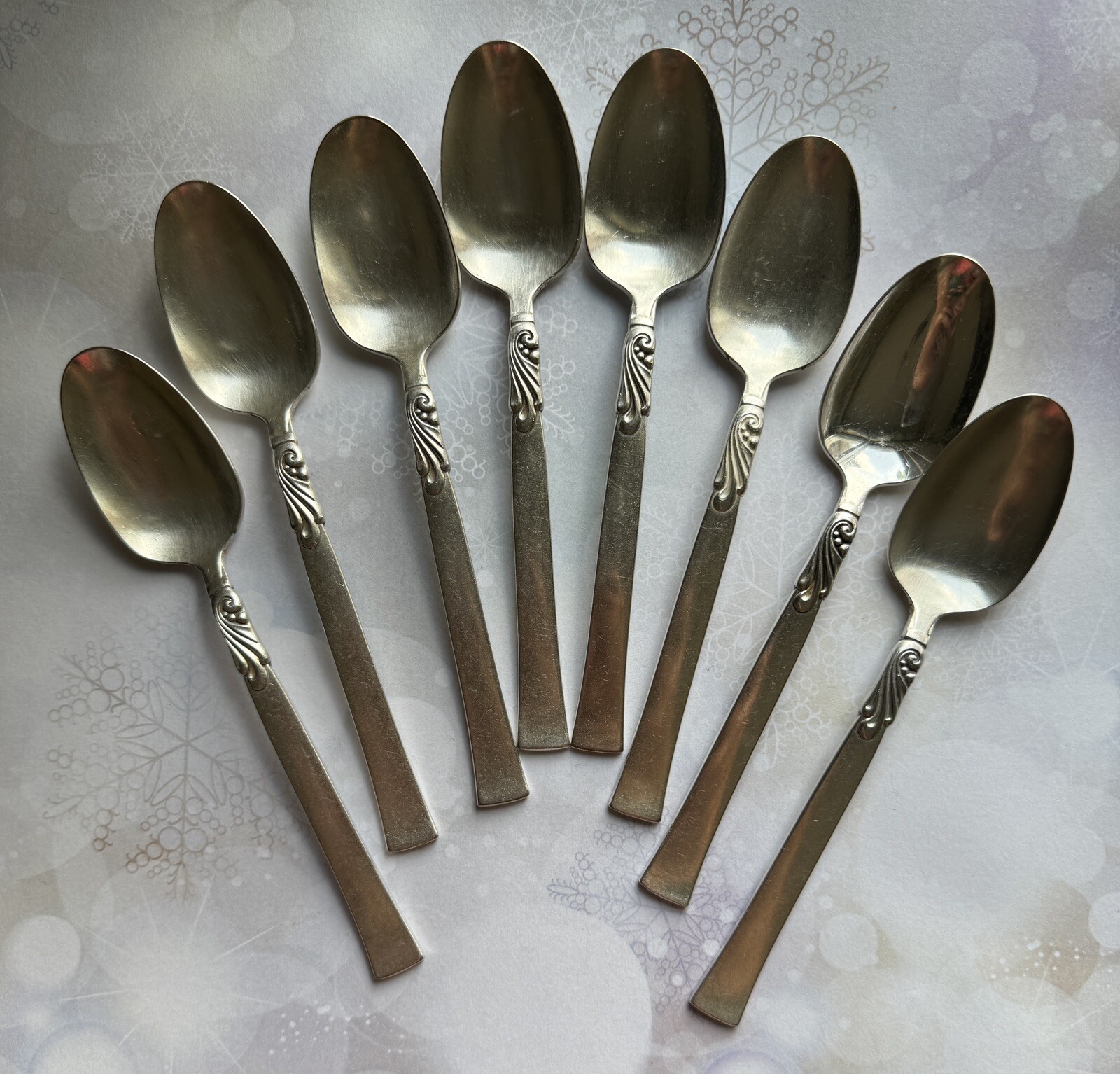 Set 8 Teaspoons Tea Spoon Oneida Nobility WIND SONG Silverplate 1955 ...