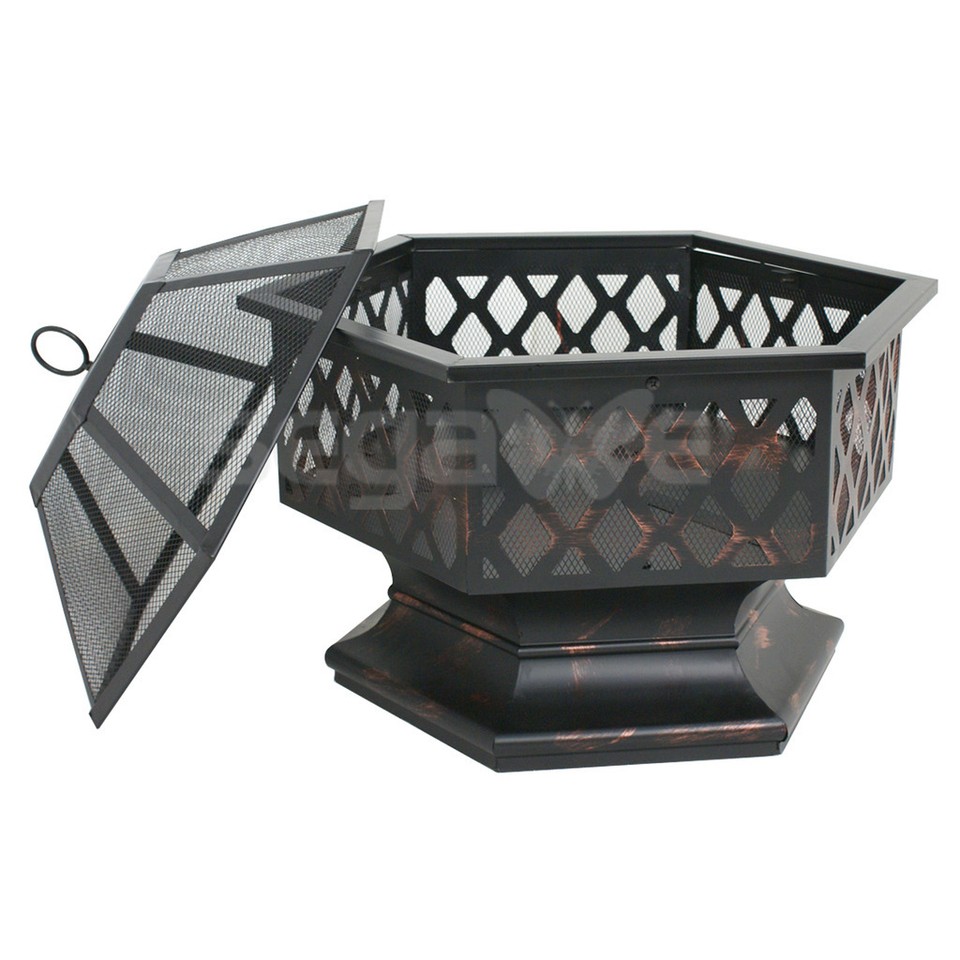 Hex Shaped Fire Pit Bronze Finish Garden Backyard Family Gathering ...