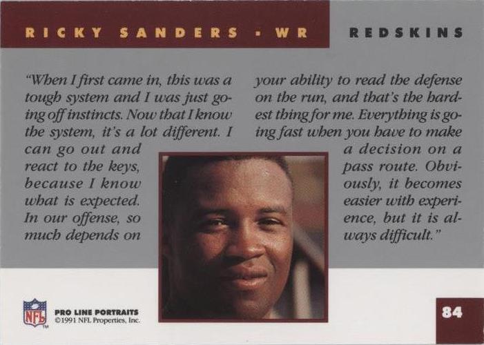 1991 Pro Line Portraits Ricky Sanders #84 for sale | eBay