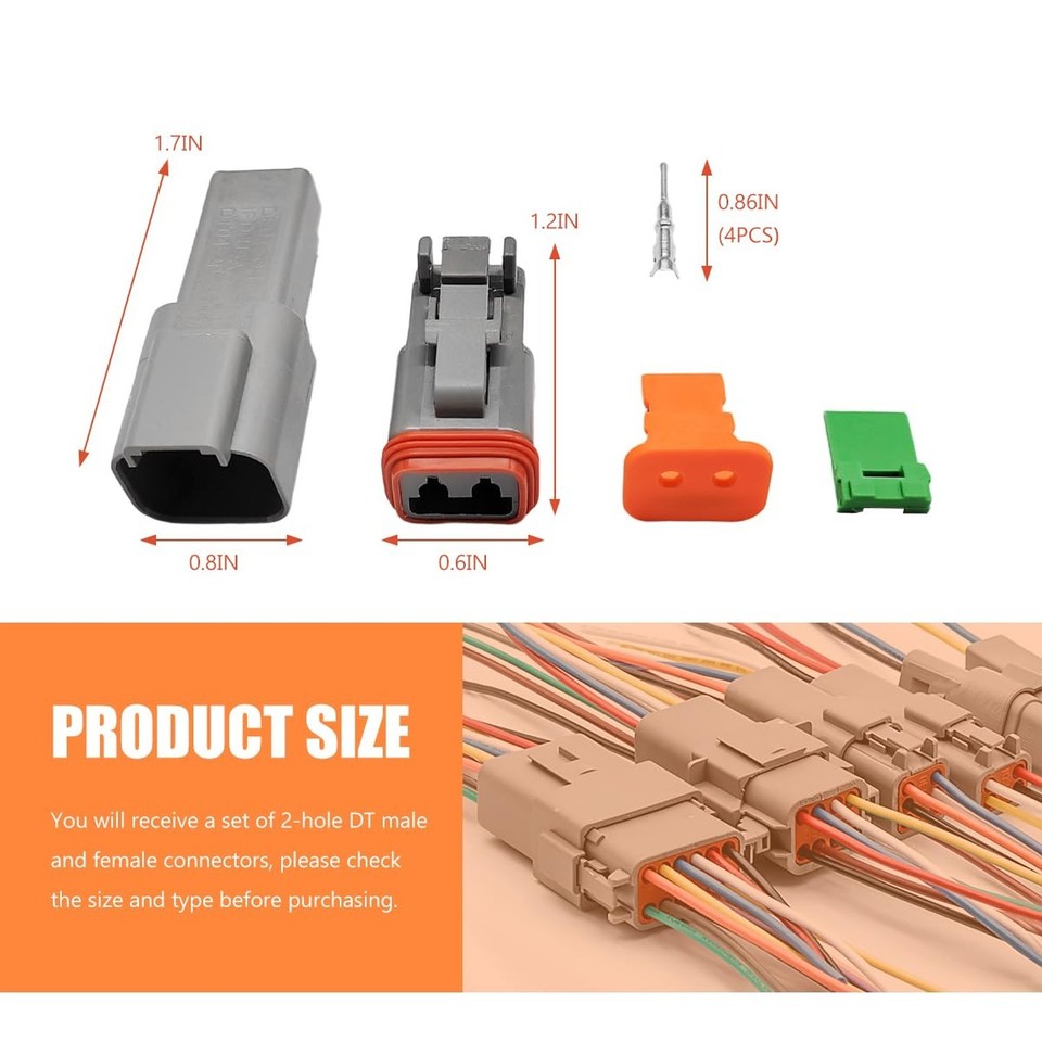 DT 2 Pin Connector Kit, 16 AWG Automotive Waterproof Electrical Plug 2 ...