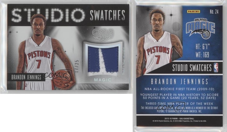 2015-16 Panini Gala Studio Swatches Prime 17/25 Brandon Jennings #24 ...