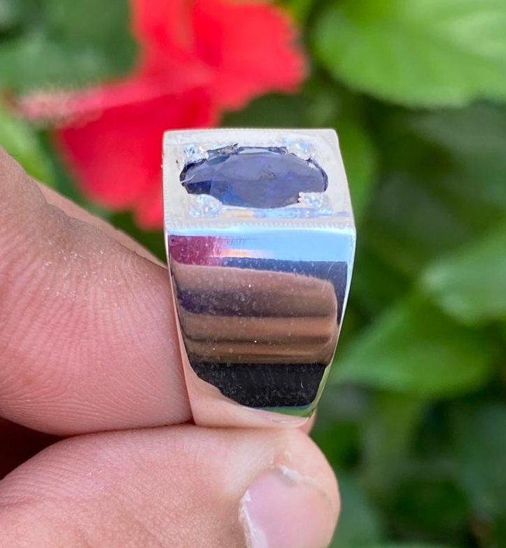Natural Inclusions Sapphire Stone Unisex Ring Blue Sapphire Neelam Ring ...