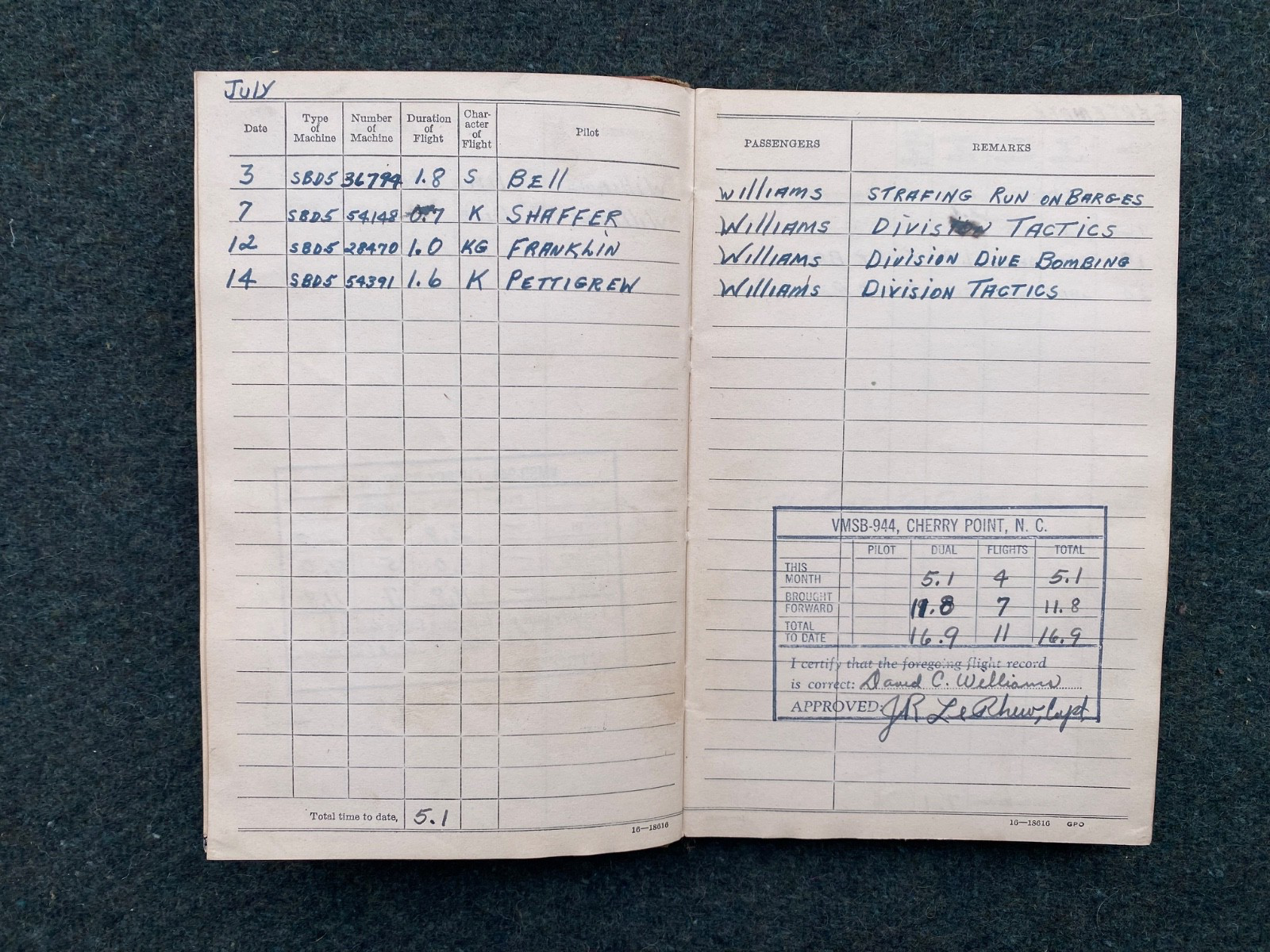 Original WW2 USMC Fleet Marine Aviators Flight Log Book SBD5 Dauntless ...