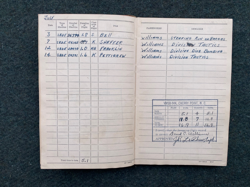 Original WW2 USMC Fleet Marine Aviators Flight Log Book SBD5 Dauntless ...