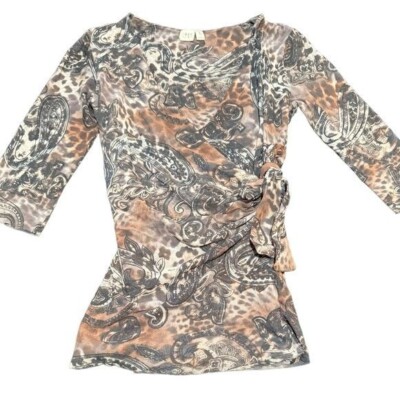johnny heaven paisley print brown wrap blouse V neck woman's large ...