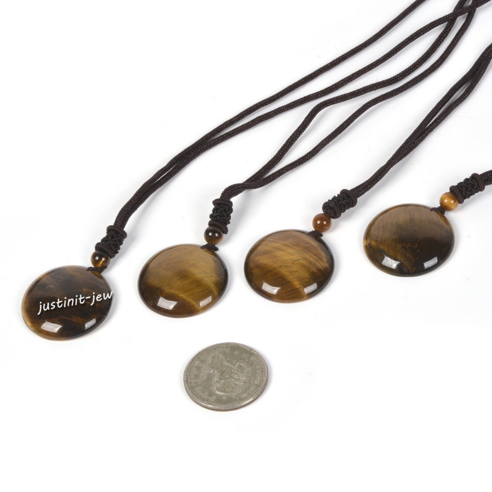 Natural Gemstone Round Shapes Bead Pendant Amulet Adjustable Necklace ...