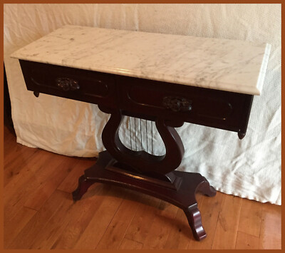 Victorian Mahogany Genuine Italian Marble Top Lyre Table Harp Base 2 ...