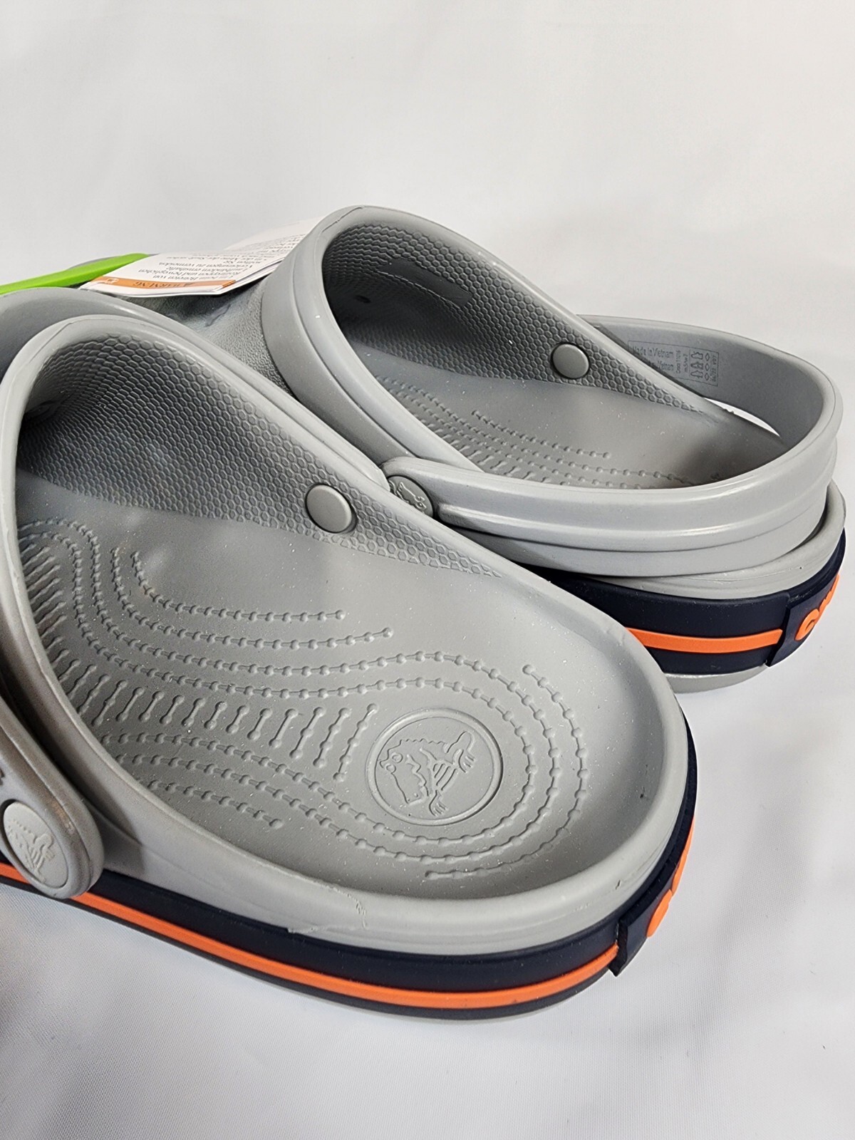 Crocs Unisex Clogs Light Grey White Orange Stripe Size Mens 5 Womens 7 ...