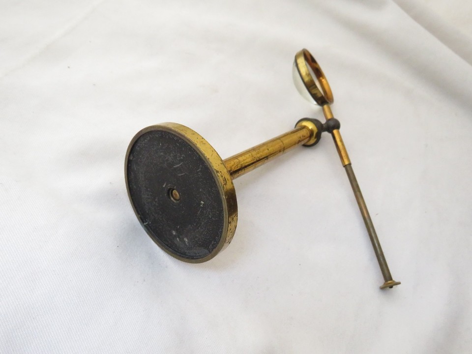 ANTIQUE BRASS SPECIMEN MICROSCOPE -GLASS BULLS EYE LENS - PIVOTING ...