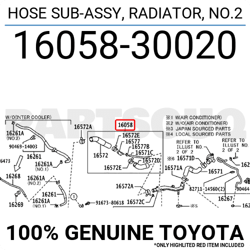 1605830020 Genuine Toyota HOSE SUB-ASSY, RADIATOR, NO.2 16058-30020 | eBay