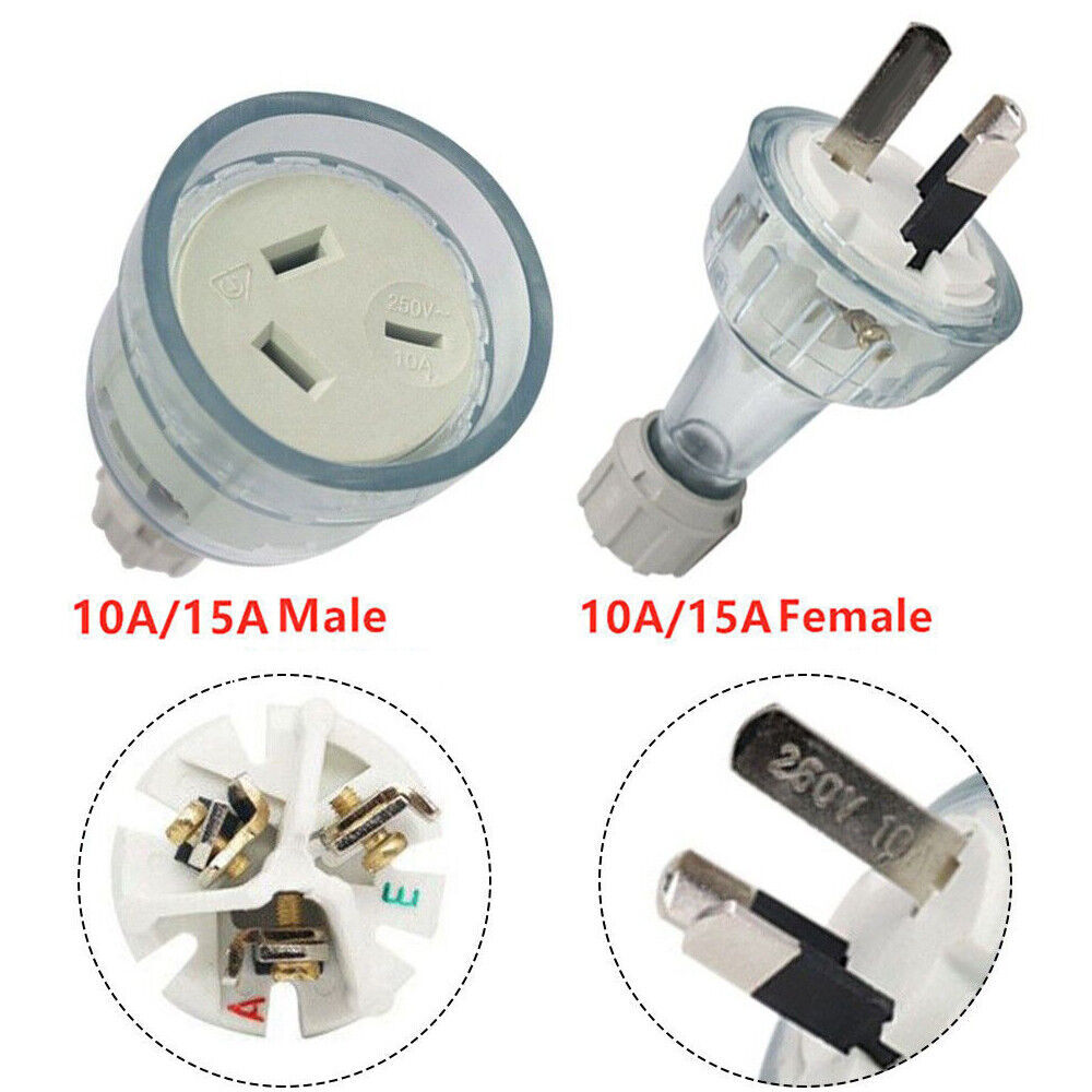 3 Pin Male Plug Female Socket 10A 10amp 15A Clear Electrical-Cable 240V ...
