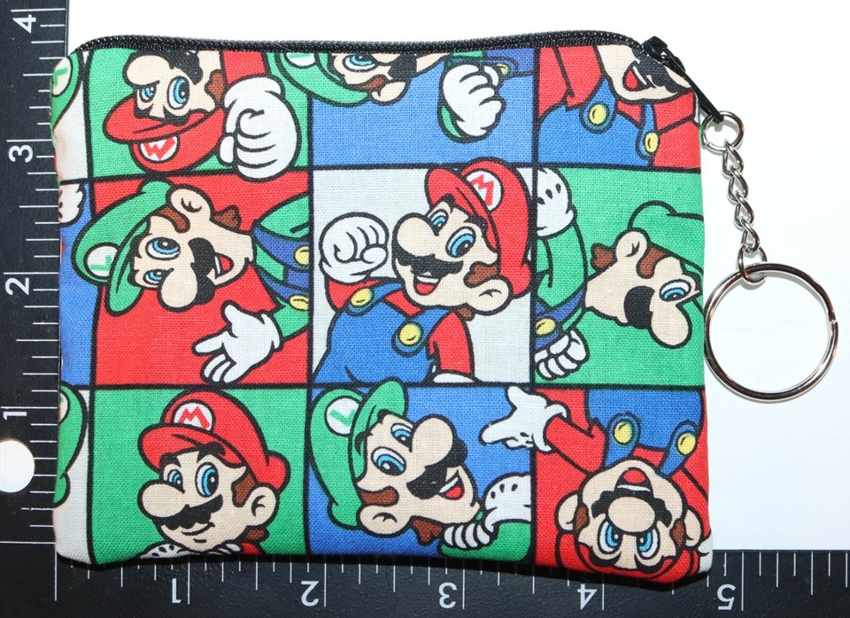 Handmade Small Zipper Coin Purse Pouch Bag with Key Ring Super Mario ...