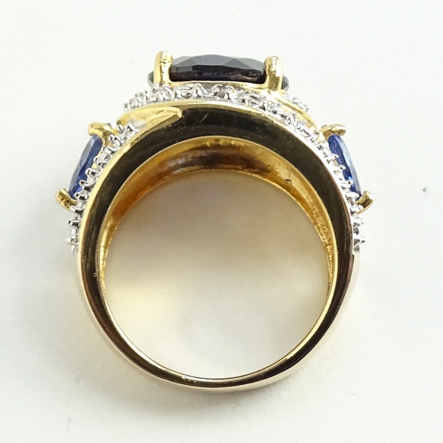 Ross Simons Lab Sapphire CZ Cocktail Ring Size 5 Gold Vermeil Over 925 ...