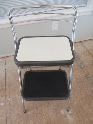 Vintage Mid Century Folding 2 Step Stool Metal Ladder Kitchen Utility ...
