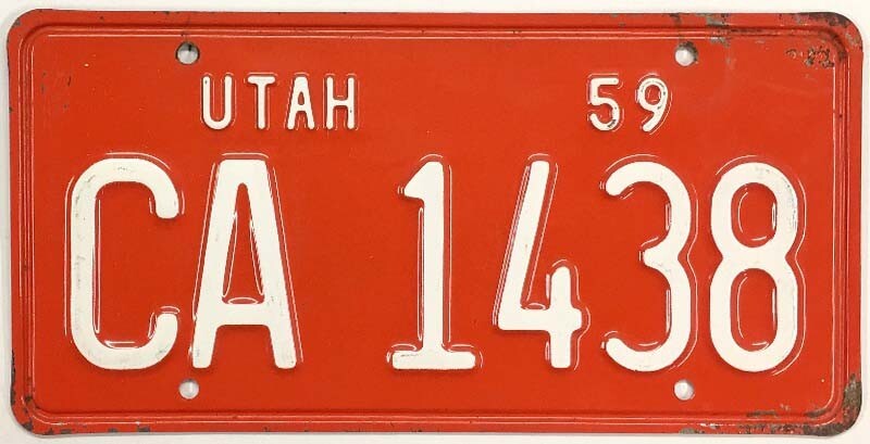 Vintage Utah 1959 License Plate CA 1438 Original Paint in Very Good ...