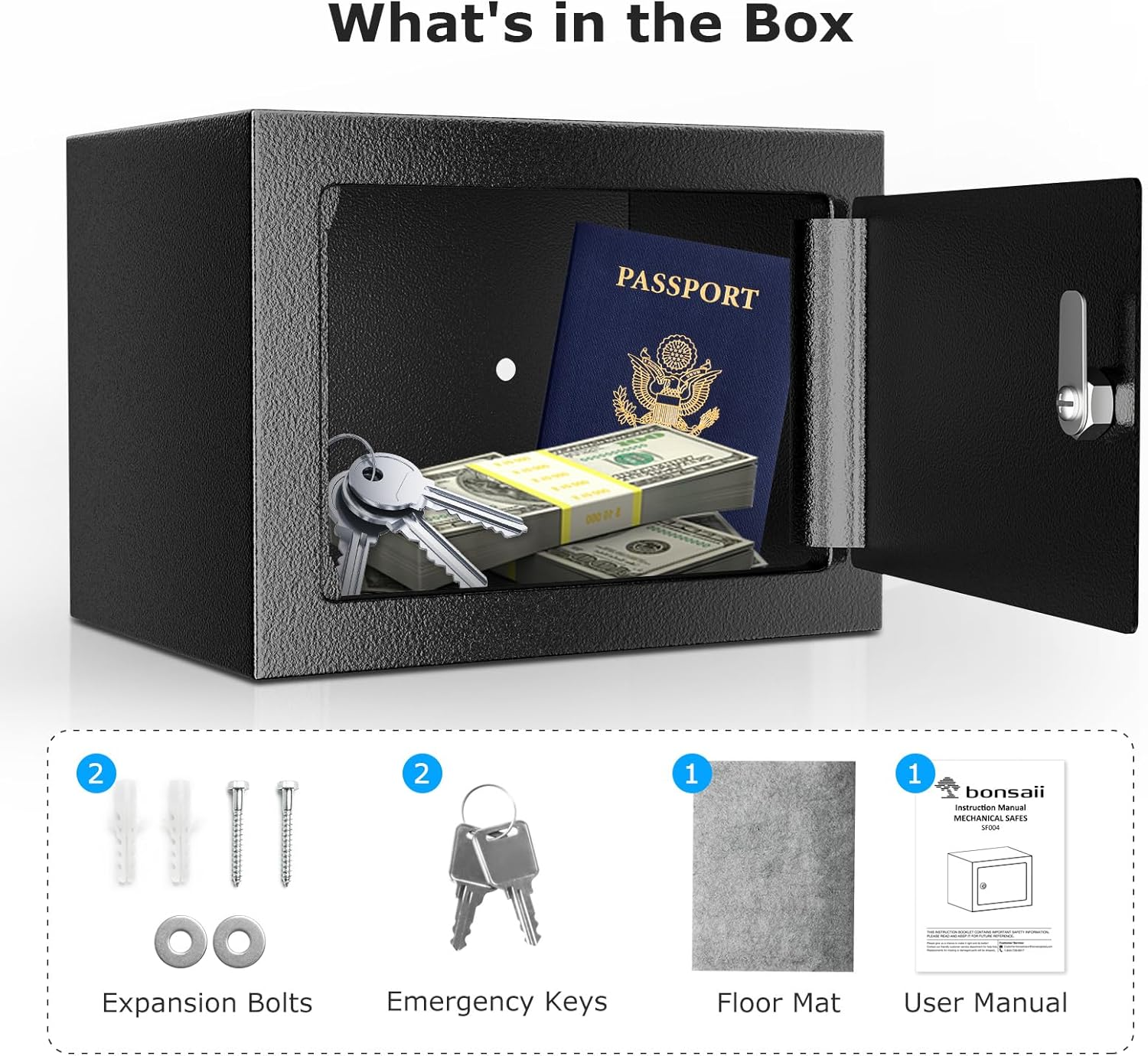 Safe Box with Key Lock, Steel Security Lock Box, 0.23 Cubic Feet, 9.06 ...
