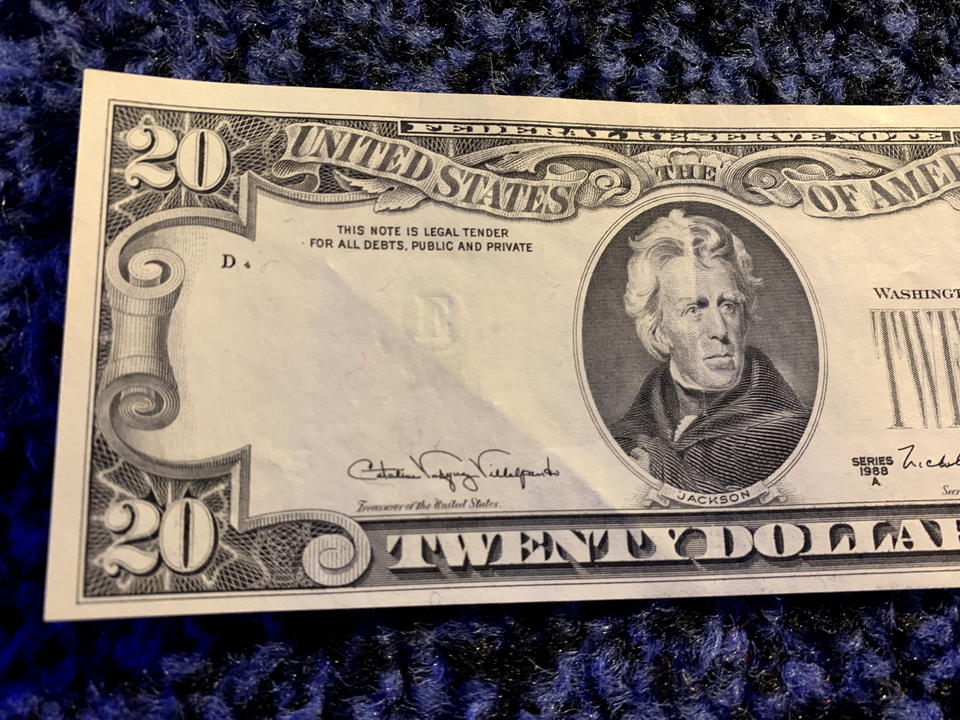 20 dollar bill Missing Overprint (Missing 3rd Print Error) Missing Seal ...