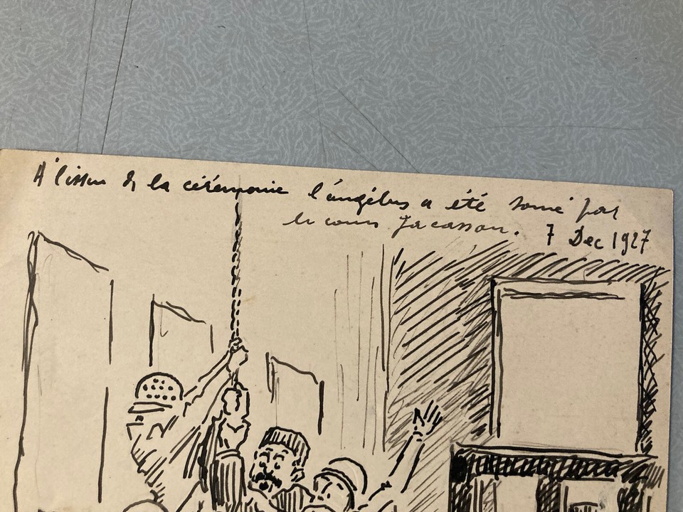 Lot 2 Drawings Ink And Watercolour Woman Sounding L’Angelus 1930 Art ...