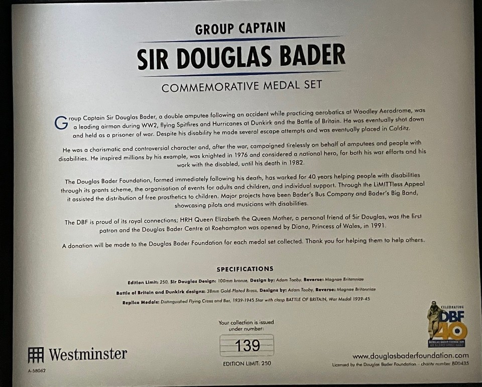 DOUGLAS BADER FOUNDATION COMMEMORATIVE MEDAL SET. | eBay UK