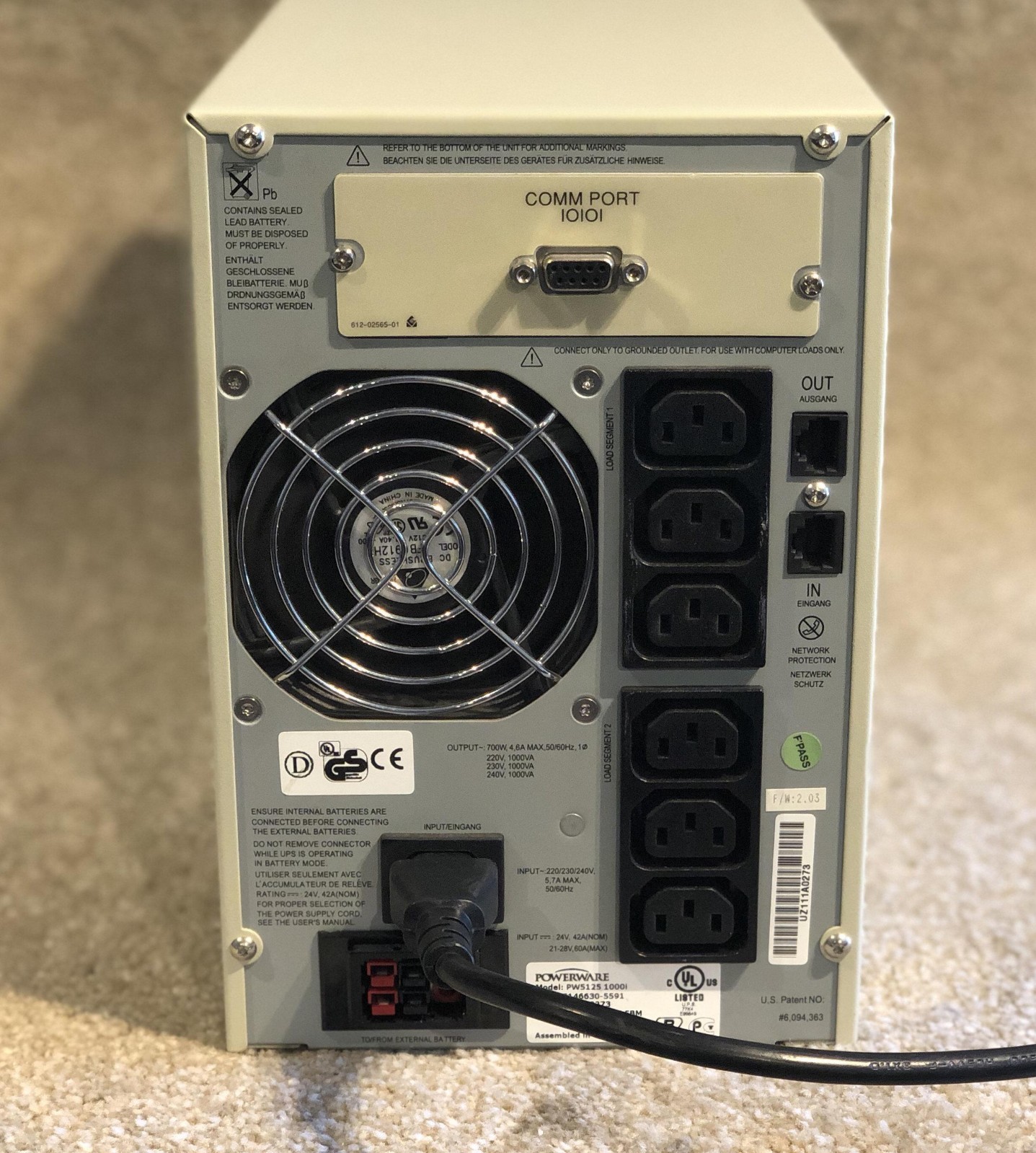 Powerware 5125 1000i tower - 1KVA UPS - pure sine wave - new cells ...