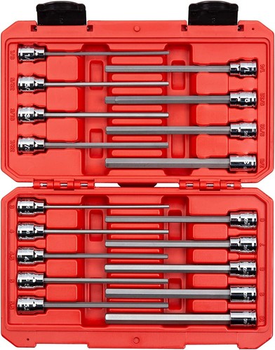 3/8 Inch Drive Long Hex Bit Socket Set, 18-Piece 1/8-3/8 In, 3-10 Mm ...