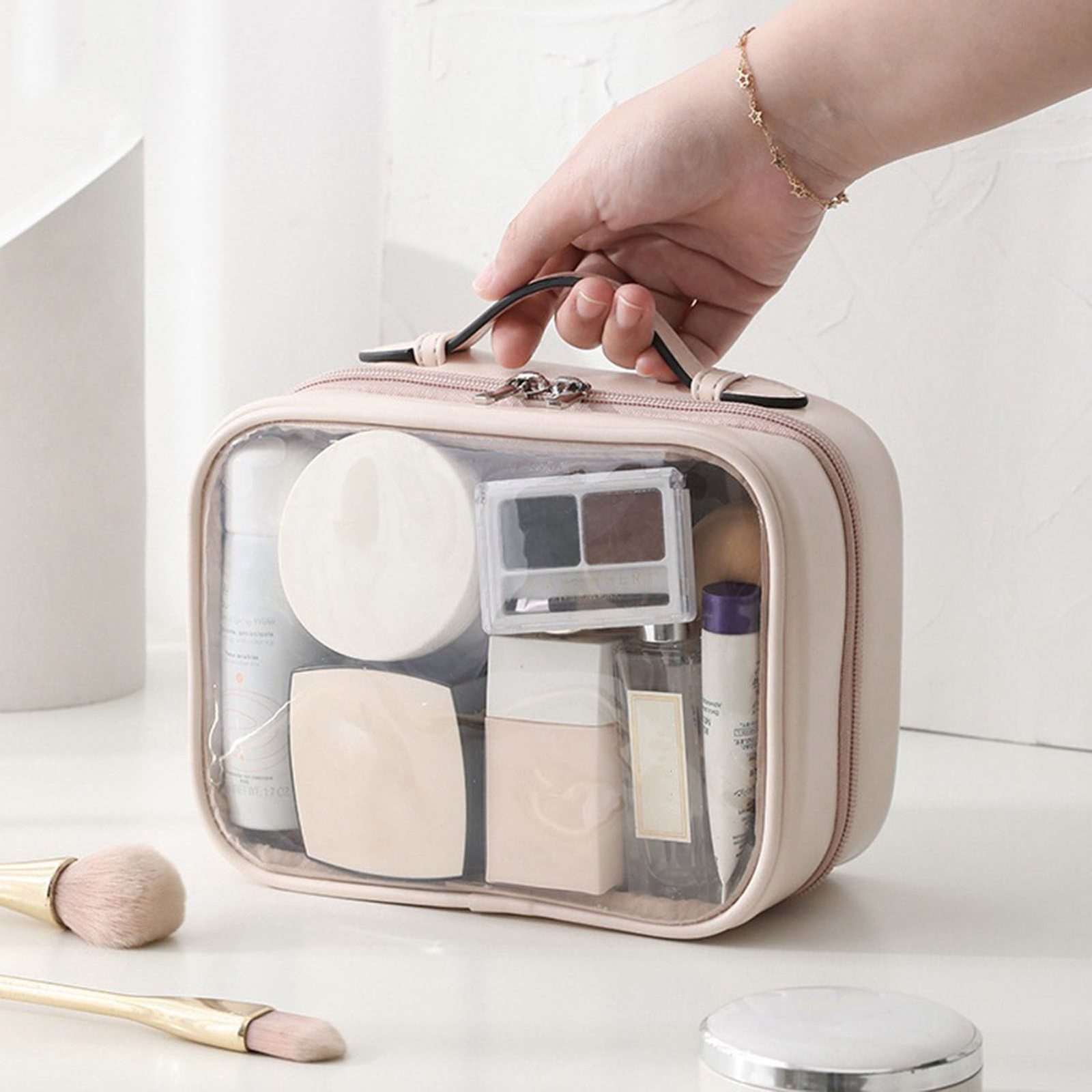 Makeup Bag Double Layer Design Space-saving Cosmetic Organizer Pouch ...