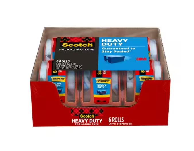 1.88 in. x 66.7 ft. Heavy Duty Shipping Packaging Tape (6-Pack with ...