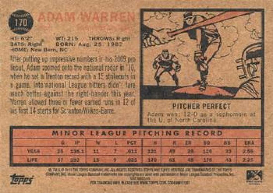 2011 Topps Heritage Minor League #170 Adam Warren (Prospect / Rookie ...