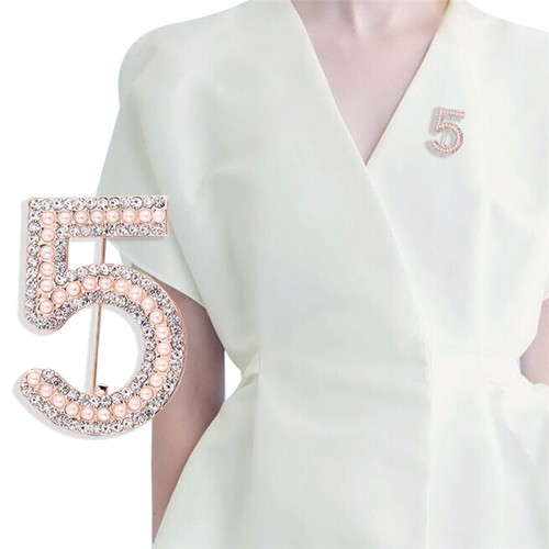 Letter 5 Brooch Pin Rhinestone Crystal Coat Collar Brooch Wedding ...