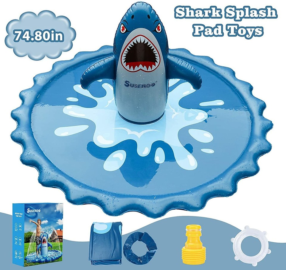 Shark Splash Pads Sprinkler for Toddlers Splash Mat Inflatable Pool ...