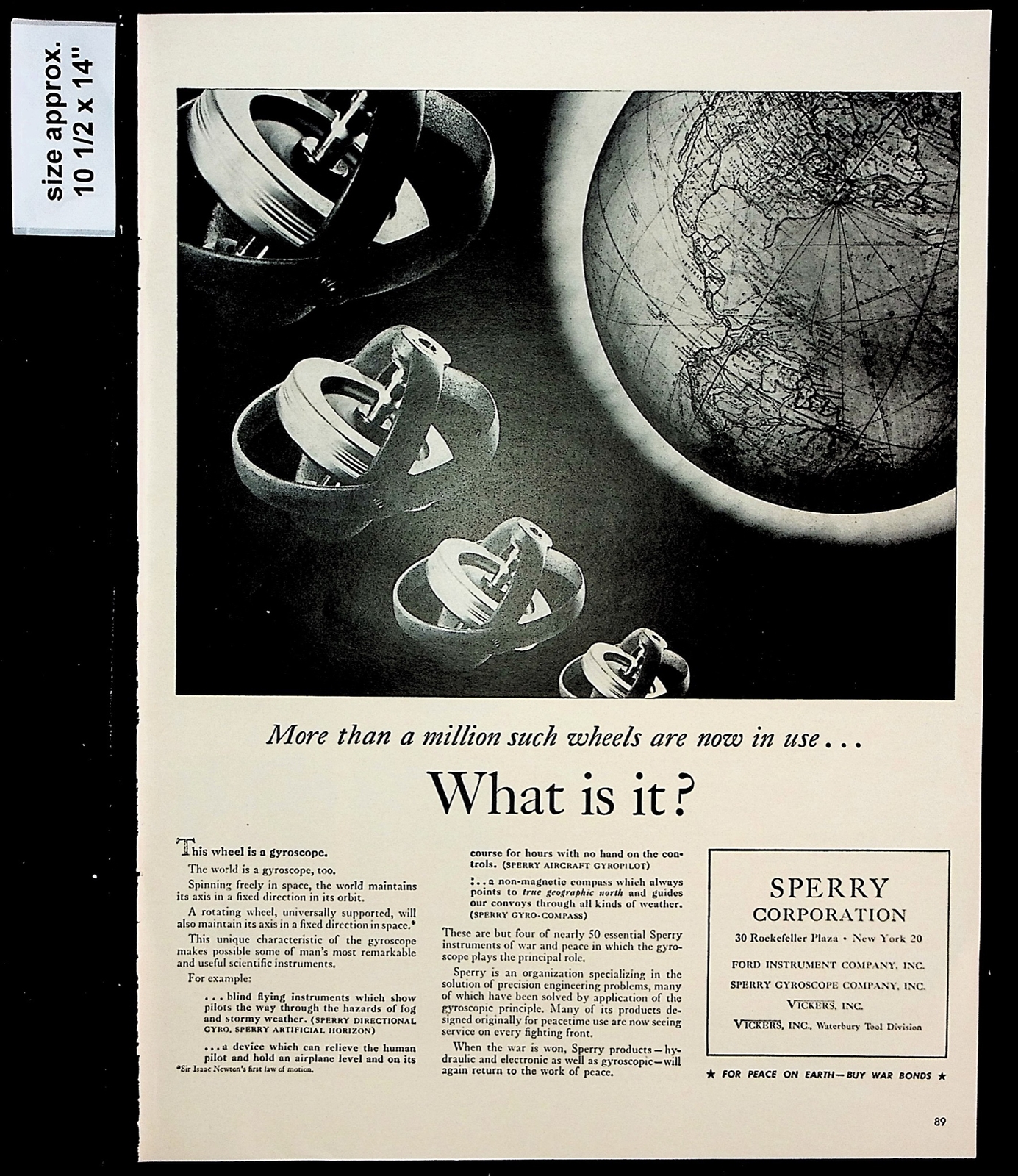1943 Sperry Corporation Wheels Map Globe Gyroscope Vintage Print Ad ...