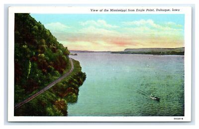 Dubuque, IA Postcard- VIEW OF THE MISSISSIPPI FROM EAGLE POINT Boat ...