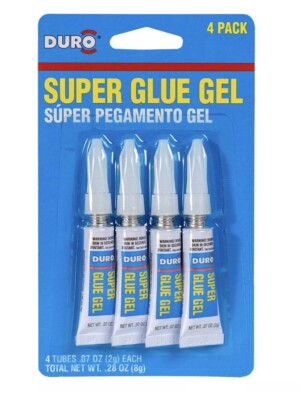 DURO Adhesive SUPER GLUE *NEW* 4 pack, .07 oz tubes 2g each FAST DRYING ...