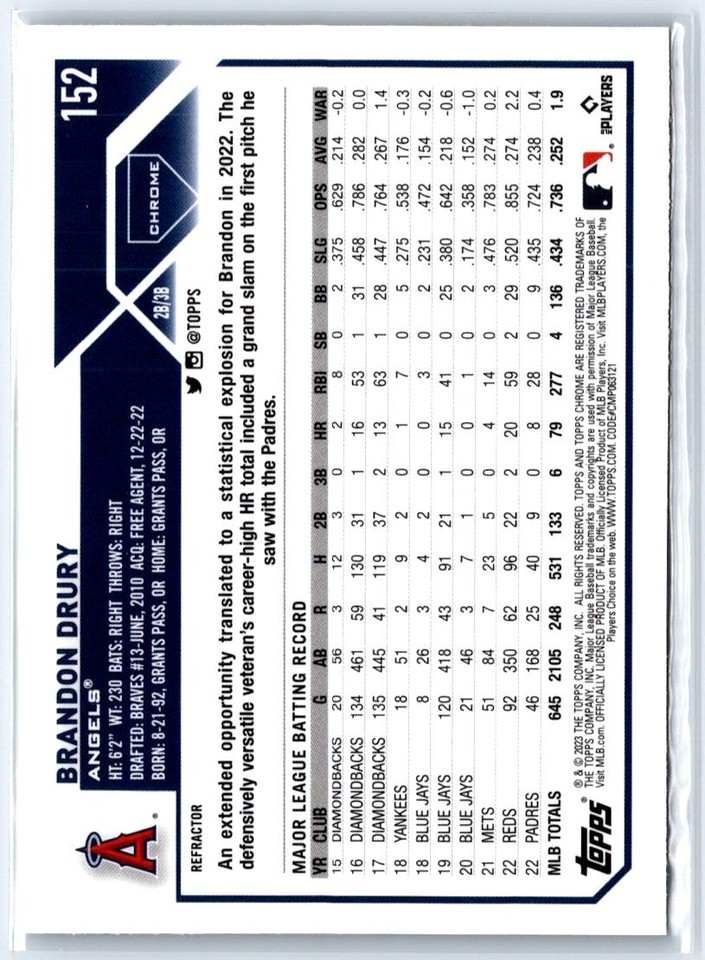 2023 Topps Chrome Brandon Drury Refractor - Angels #152 | eBay