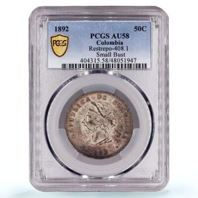 Colombia 50 centavos Columbus America Discovery KM-187.2 AU58 PCGS Ag ...