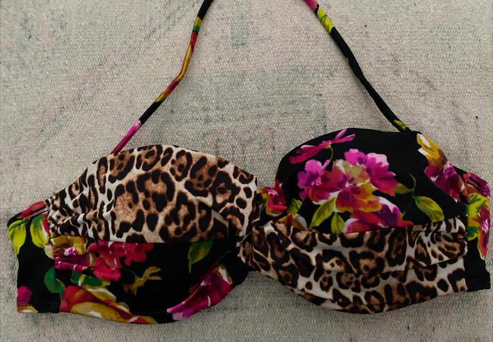 Victoria’s Secret 2pc Bikini Cheetah Floral Halter Top 32B Cheeky ...