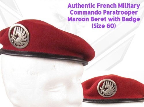 NOS French Commando Paratrooper Maroon Beret w/Crest Authentic EU Sz 60 ...