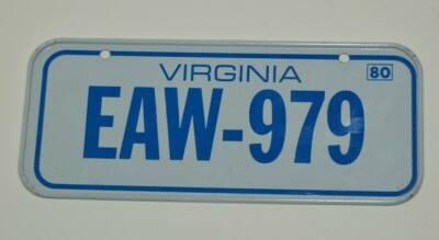 Nice Vintage 1980 VIRGINIA State Bicycle Metal License Plate EAW-979 ...