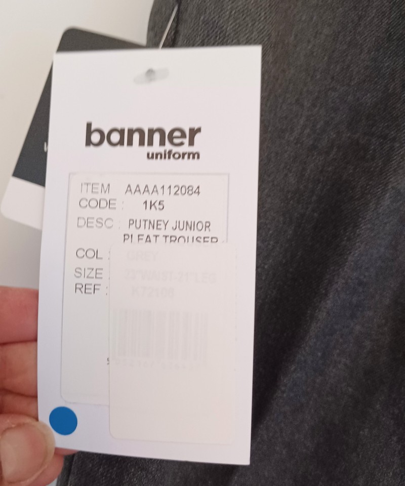 NEW BOYS GREY BANNER SCHOOL TROUSER PUTNEY JUNIOR PLEAT W 23" L 21 ...